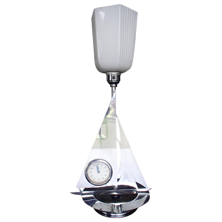 Art Deco Chrom Sailing Boat Table Lamp with Clock and Ashtree at 1stDibs