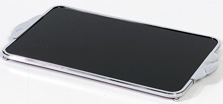 Art Deco Chrome and Black Glass Rectangular Serving Tray from England ...