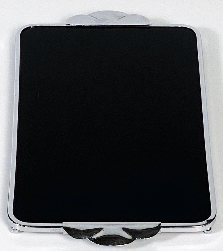 Art Deco Chrome and Black Glass Rectangular Serving Tray from England ...