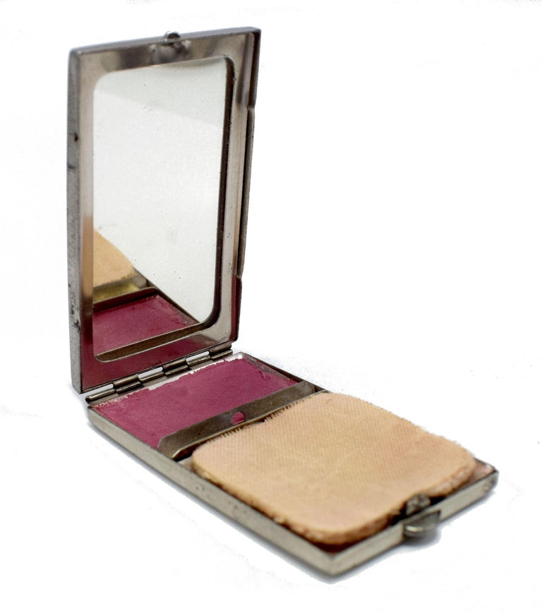 Art Deco Chrome and Enamel Ladies Powder Compact, circa 1935 at 1stDibs