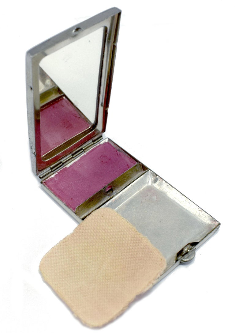 Art Deco Chrome and Enamel Ladies Powder Compact, circa 1935 at 1stDibs
