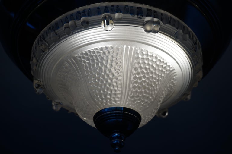 Art Deco Chrome and Melting Ice Design Glass Pendant / Light Fixture By ...