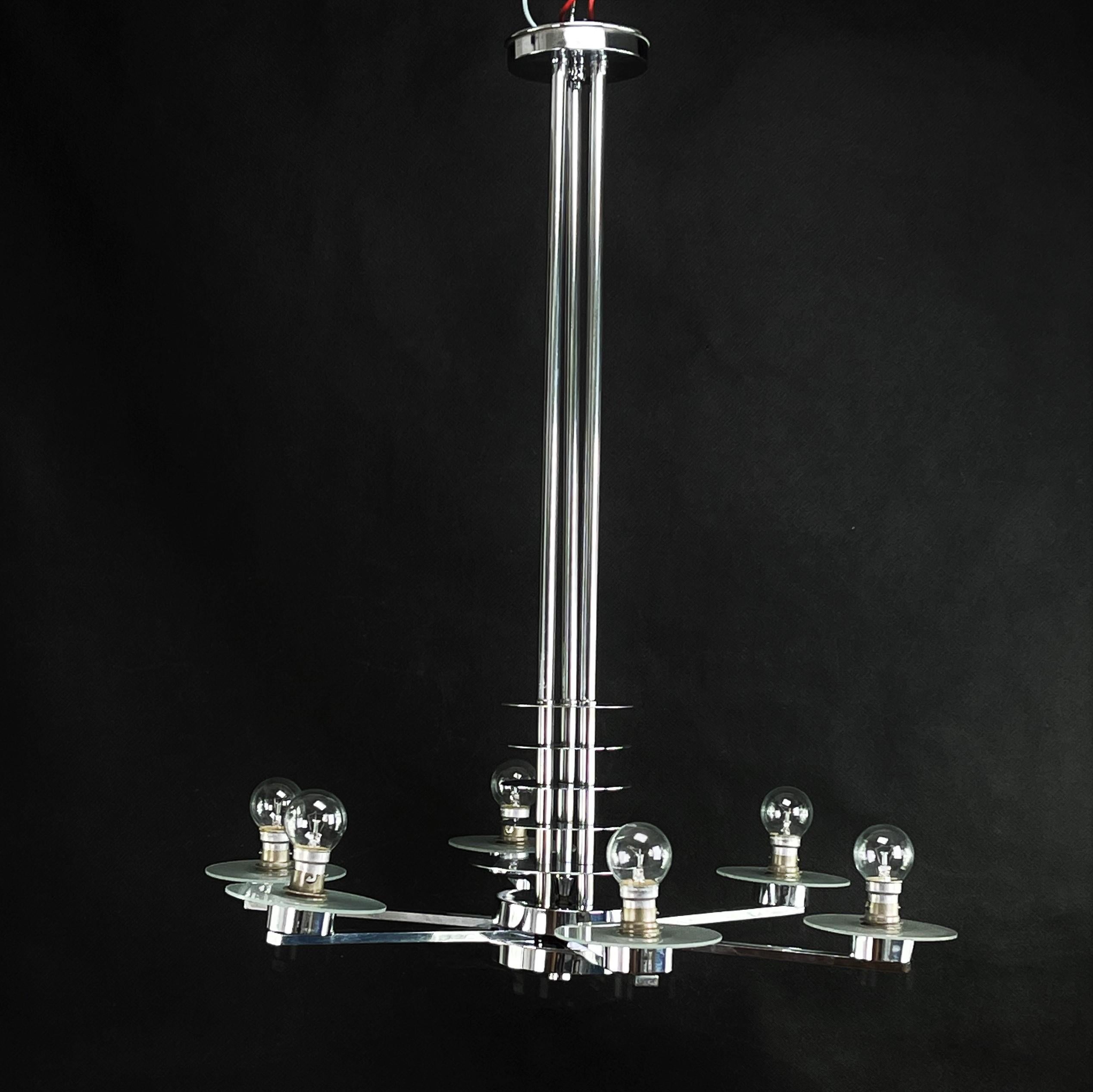 Art deco chrome ceiling lamp, machine age design, 1930s For Sale at 1stDibs