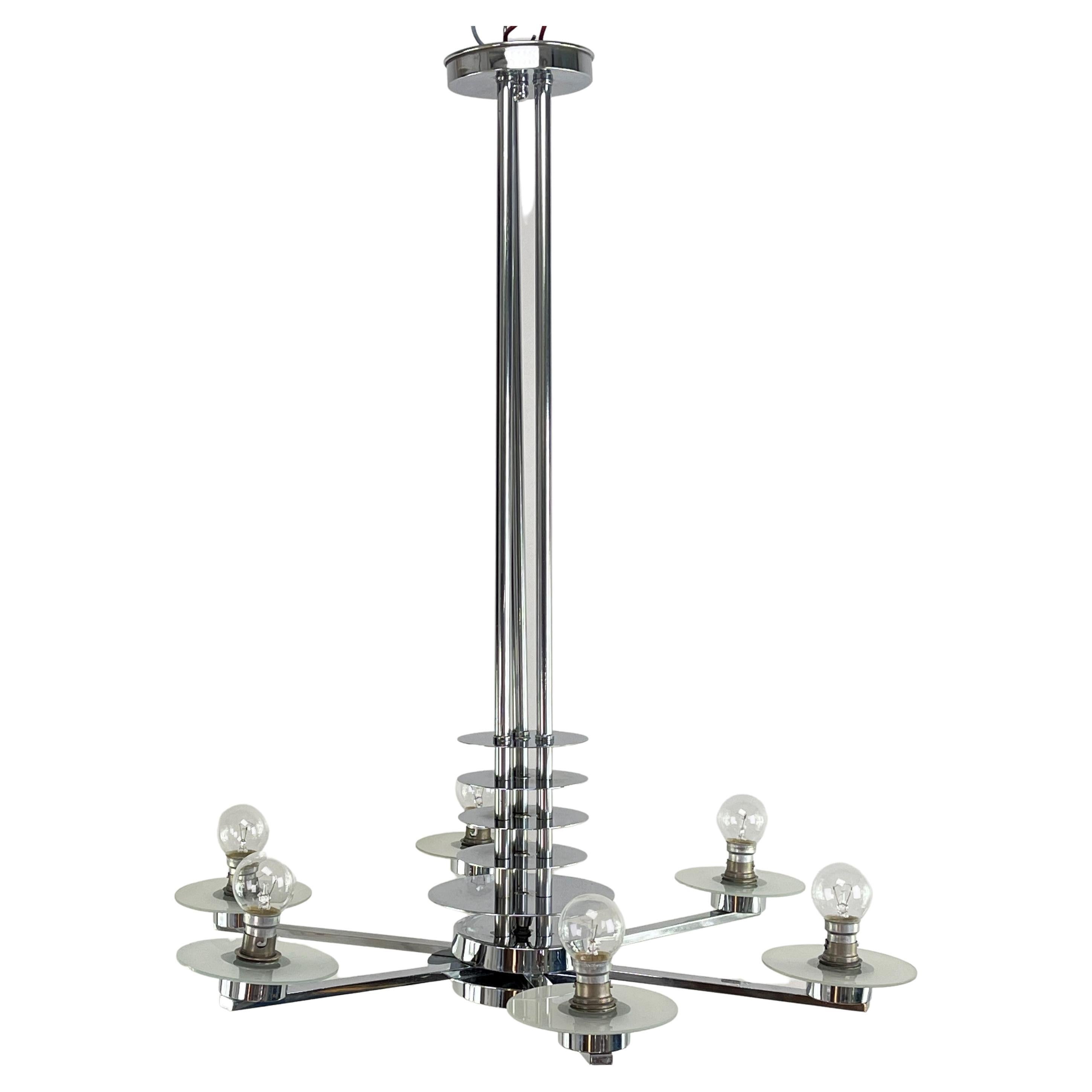 Pair of American Art Deco Ceiling Lamps in Chrome with Cream, Gray and ...