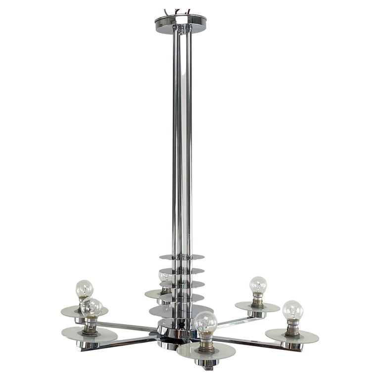 Art deco chrome ceiling lamp, machine age design, 1930s For Sale at 1stDibs