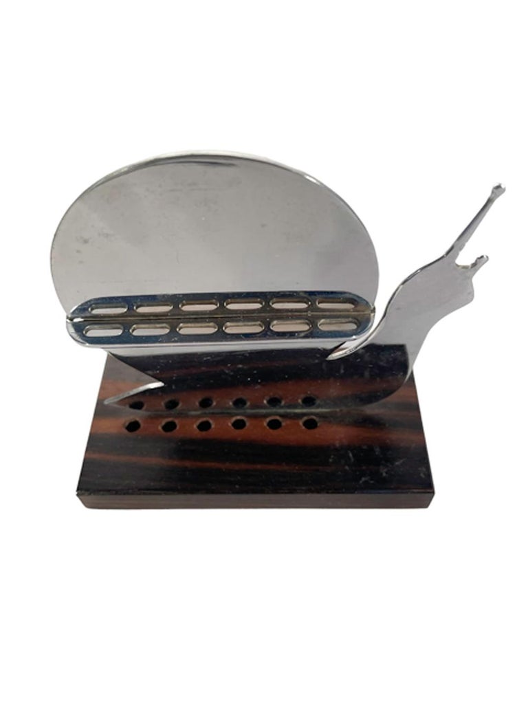 Art Deco Chrome Cocktail Picks and Stand, Snail Form Holder w/Snail ...