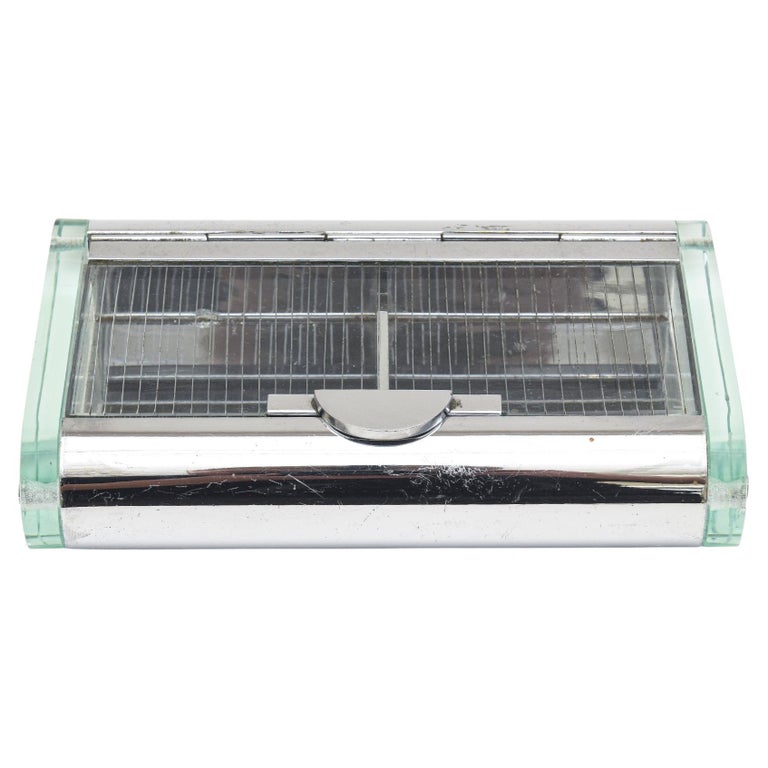 Art Deco Chrome, Green Glass, MIrrored Hinged Box Vintage For Sale at ...