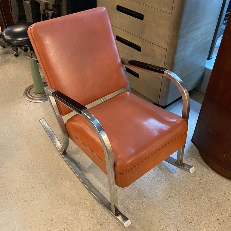 Art Deco Chrome Leather Rocking Chair by Gilbert Rohde For Sale at 1stDibs