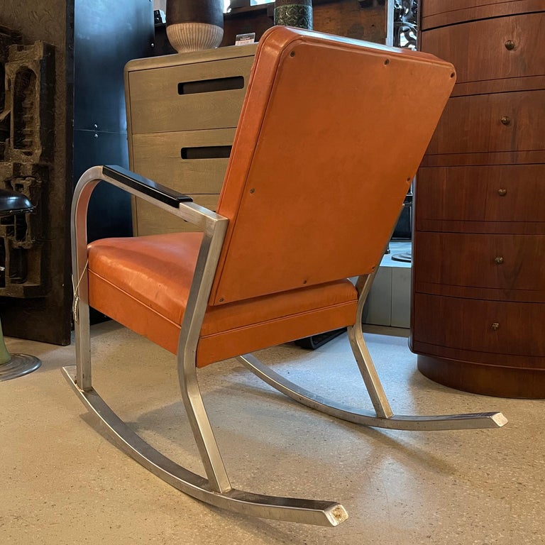 Art Deco Chrome Leather Rocking Chair by Gilbert Rohde For Sale at 1stDibs