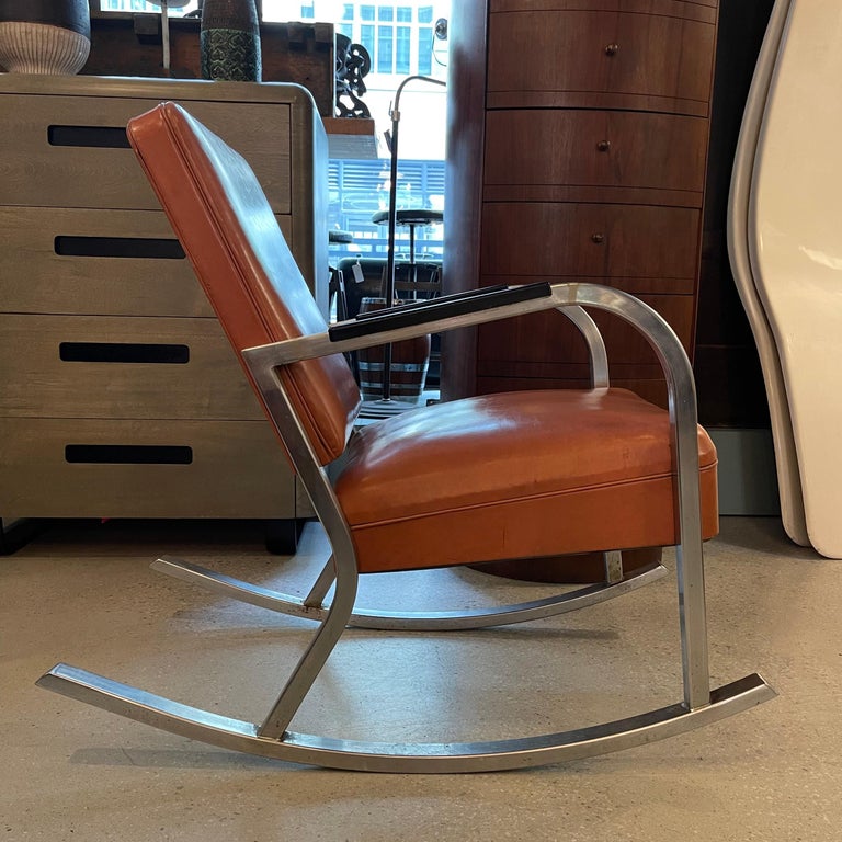 Art Deco Chrome Leather Rocking Chair by Gilbert Rohde For Sale at 1stDibs