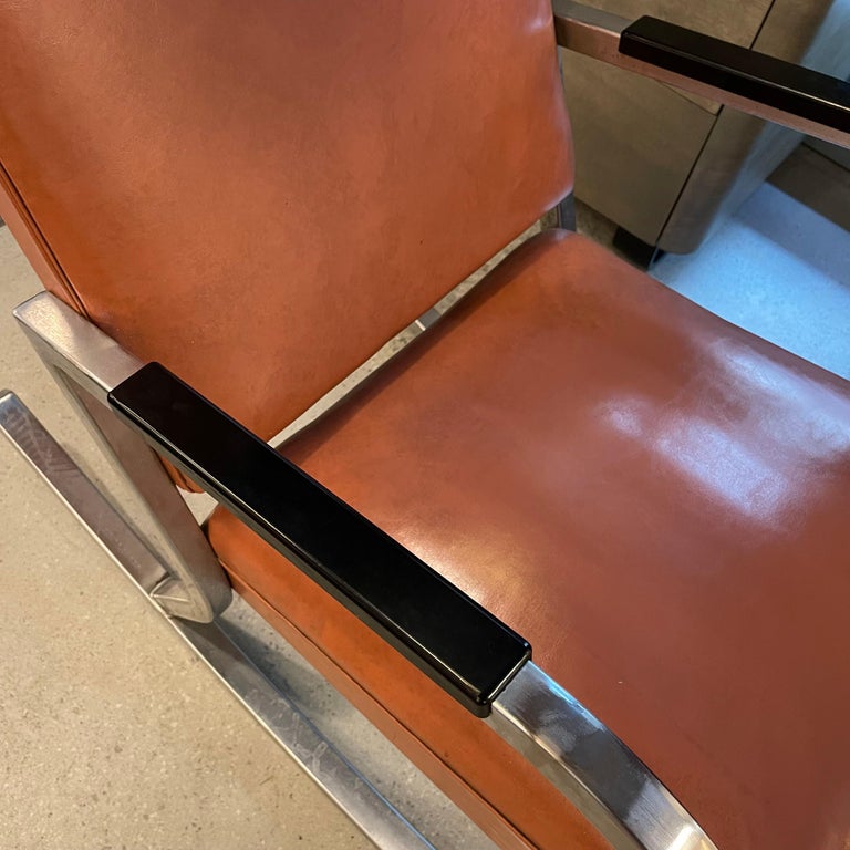 Art Deco Chrome Leather Rocking Chair by Gilbert Rohde For Sale at 1stDibs