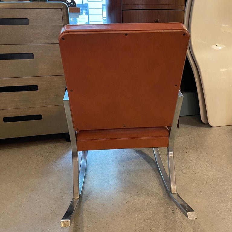 Art Deco Chrome Leather Rocking Chair by Gilbert Rohde For Sale at 1stDibs