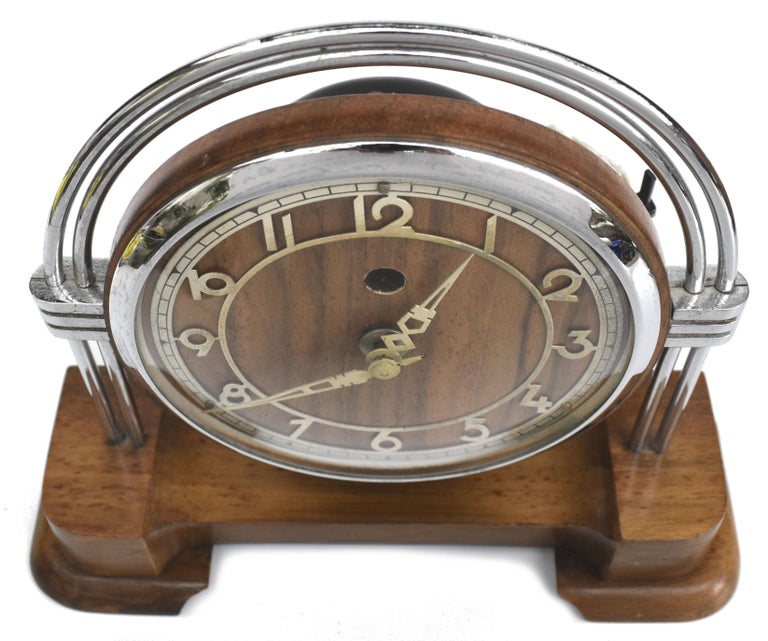 Art Deco Chrome and Walnut Electric Mantle Clock, c1930 at 1stDibs