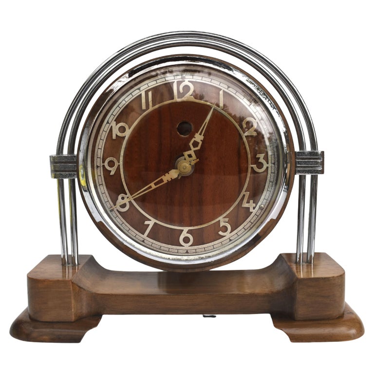 Art Deco Chrome and Walnut Electric Mantle Clock, c1930 at 1stDibs