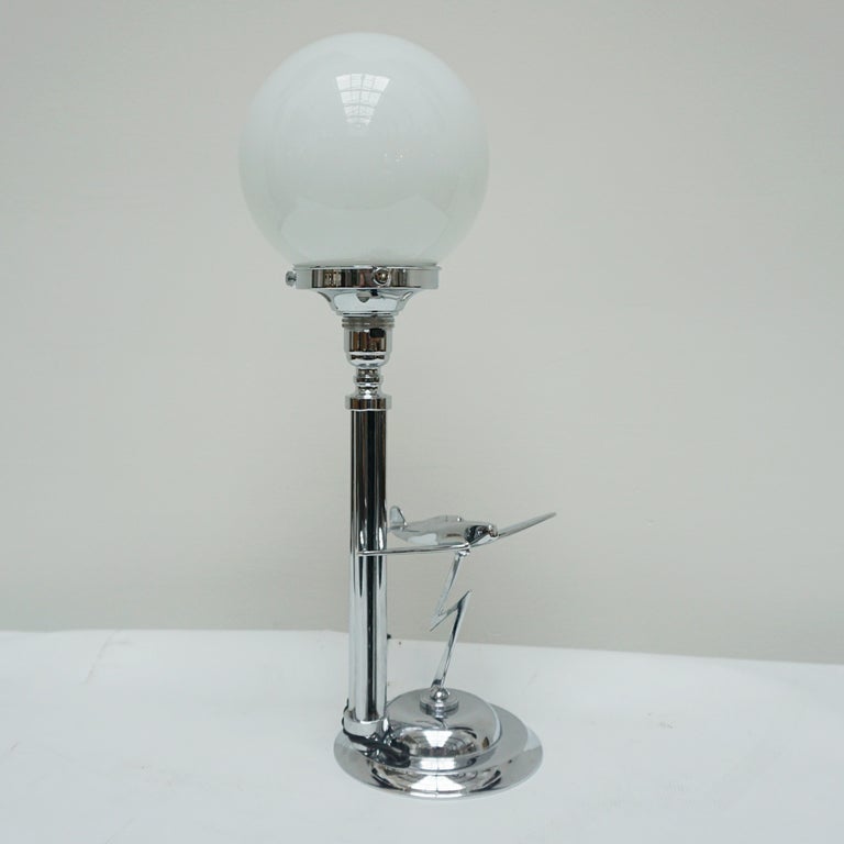 Art Deco Chromed Metal 'Aviation' Table Lamp with a Mounted Hurricane ...