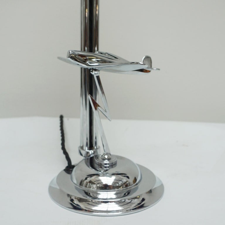 Art Deco Chromed Metal 'Aviation' Table Lamp with a Mounted Hurricane ...