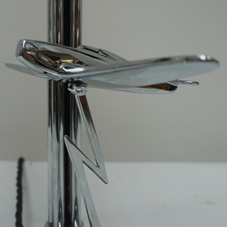Art Deco Chromed Metal 'Aviation' Table Lamp with a Mounted Hurricane ...