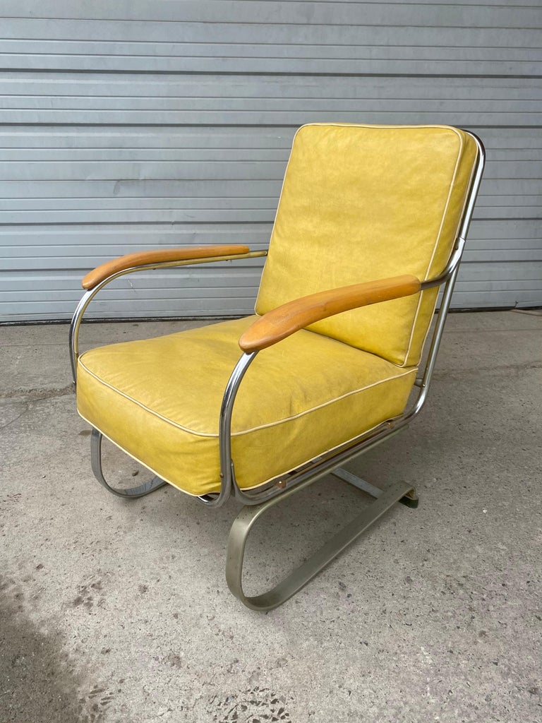 Art Deco Chromed Steel Springer Lounge Chair by Kem Weber / Lloyd ...