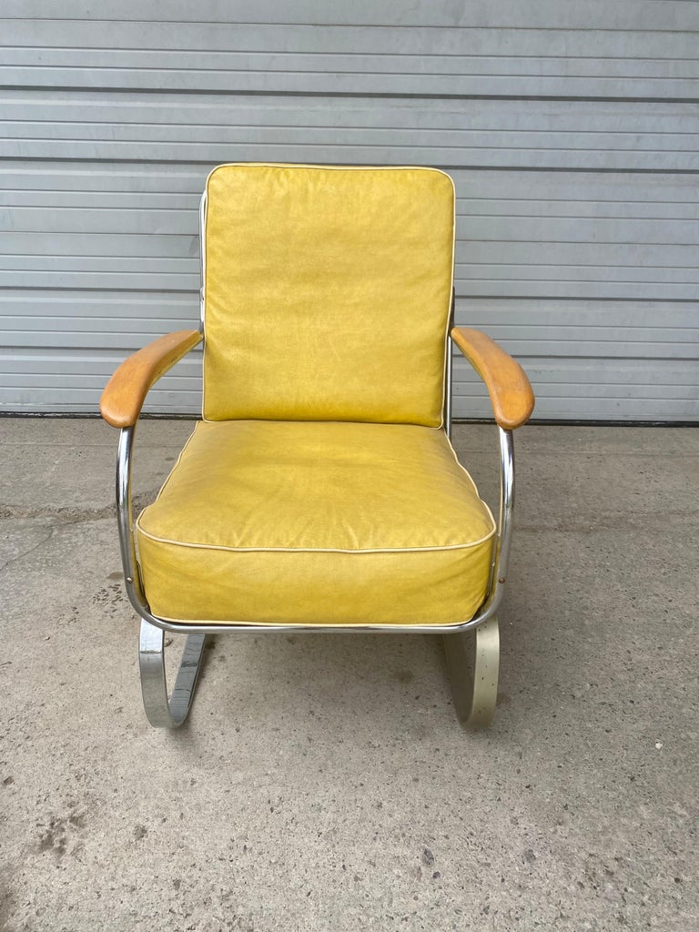 Art Deco Chromed Steel Springer Lounge Chair by Kem Weber / Lloyd ...