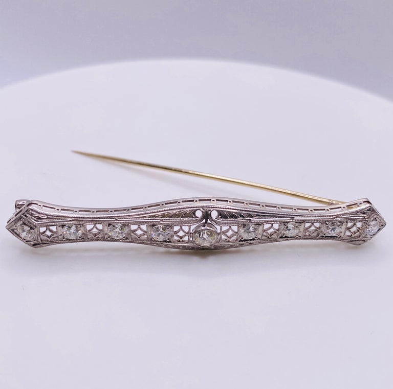 Art Deco Circa 1920 Platinum 1.2 Old Euro Cut Diamond Brooch Pin For ...