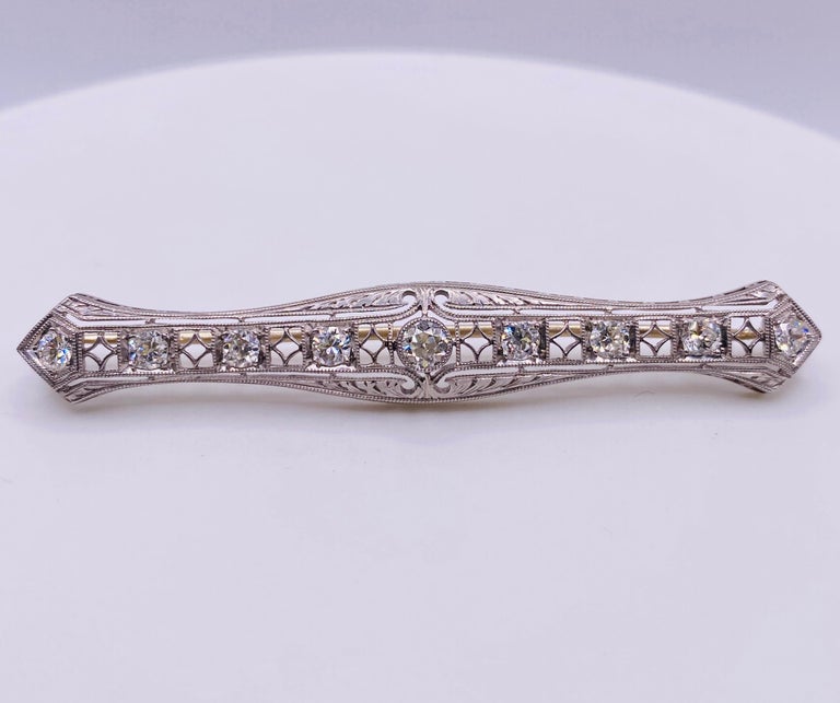 Art Deco Circa 1920 Platinum 1.2 Old Euro Cut Diamond Brooch Pin For ...