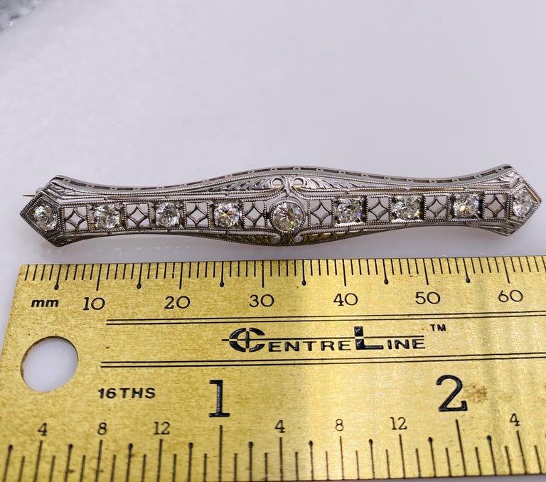 Art Deco Circa 1920 Platinum 1.2 Old Euro Cut Diamond Brooch Pin For ...