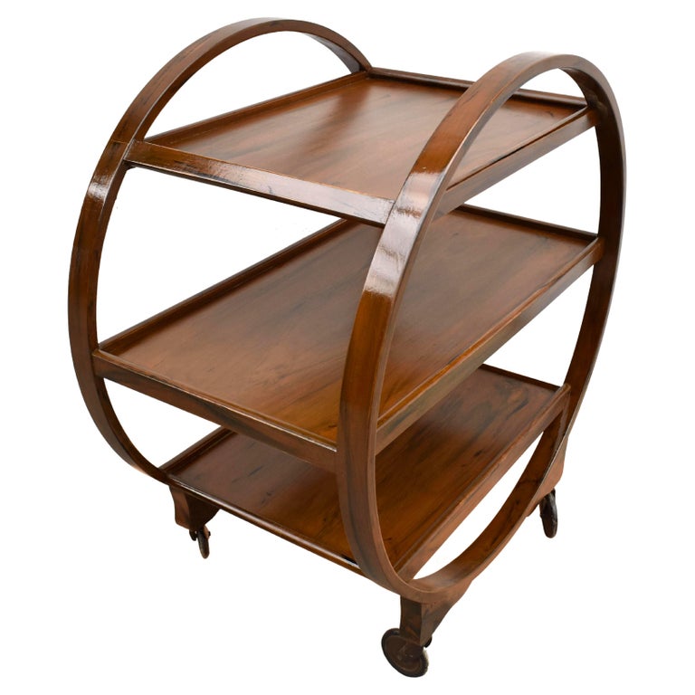 Art Deco Circular Walnut Drinks Bar Cart Trolley, English, 1930s at 1stDibs