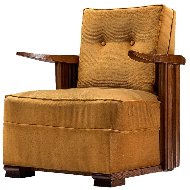 Art Deco Club Chair in Ocre Velvet and Oak at 1stDibs