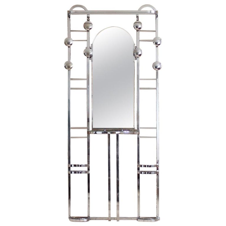 Art Deco Coat Rack, Polished Aluminium and Nickeled Hooks, 1930s at 1stDibs