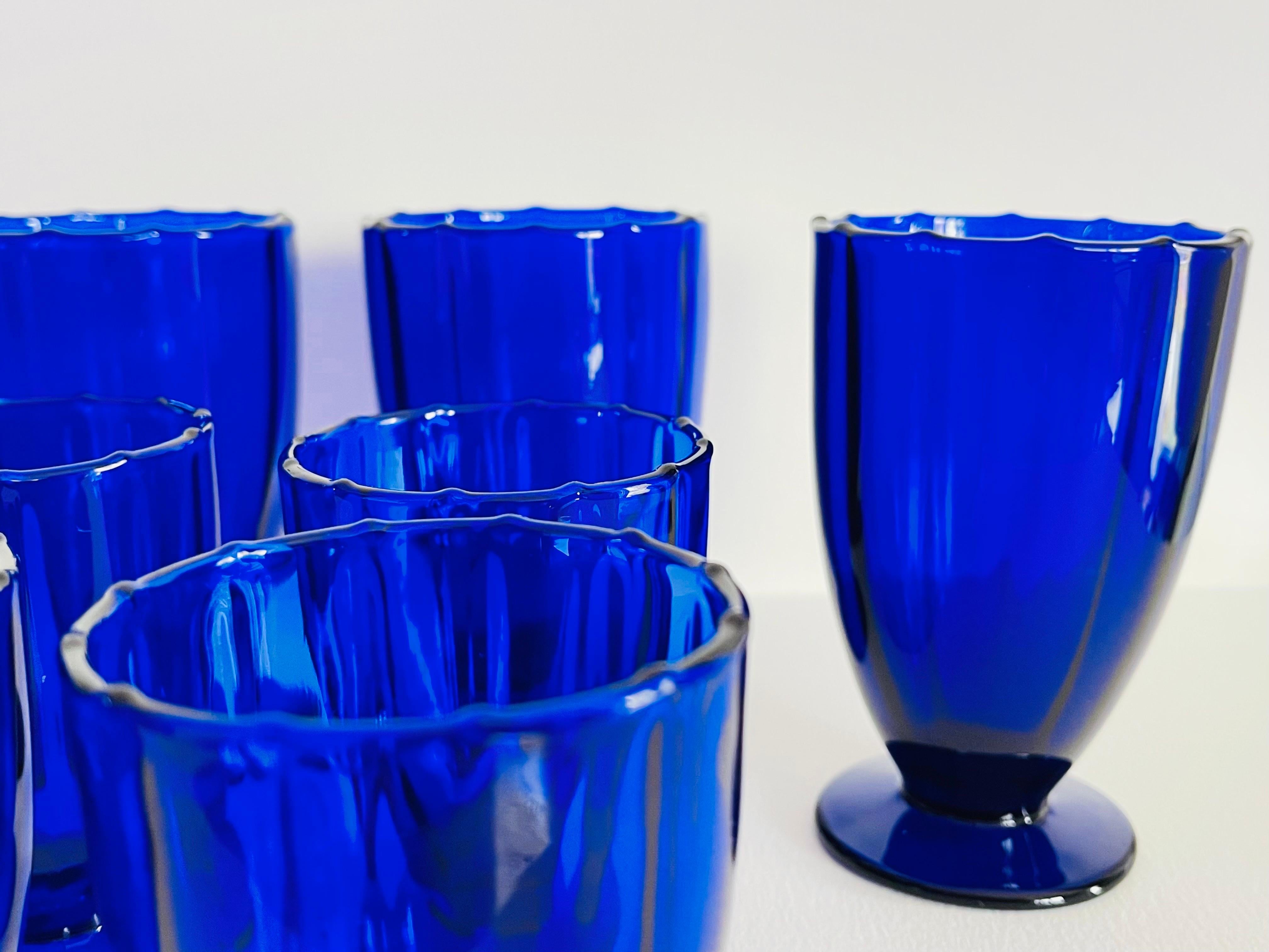 Art Deco Cobalt Footed Glass Goblets, Set of 8 at 1stDibs