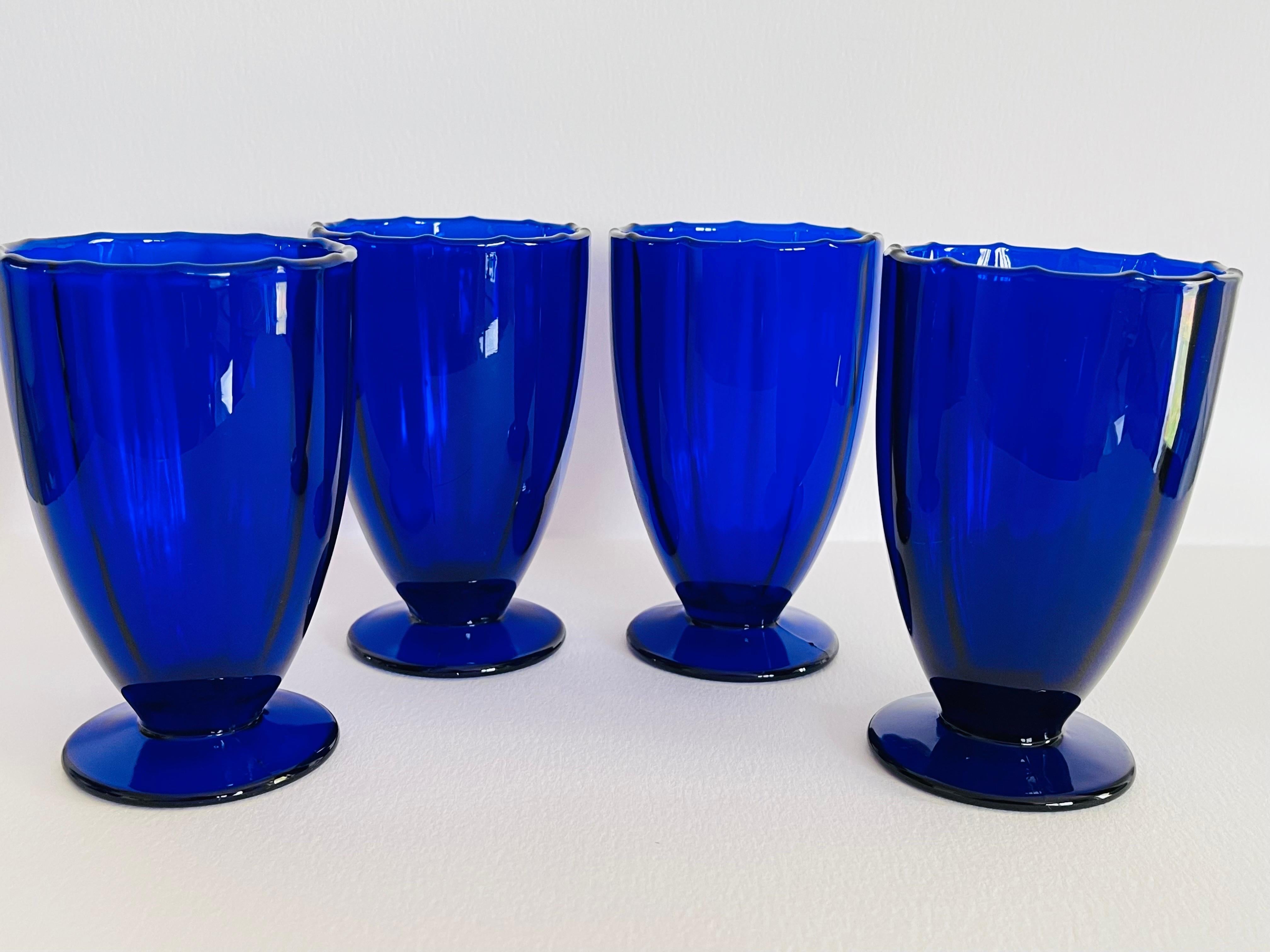 Art Deco Cobalt Footed Glass Goblets, Set of 8 at 1stDibs