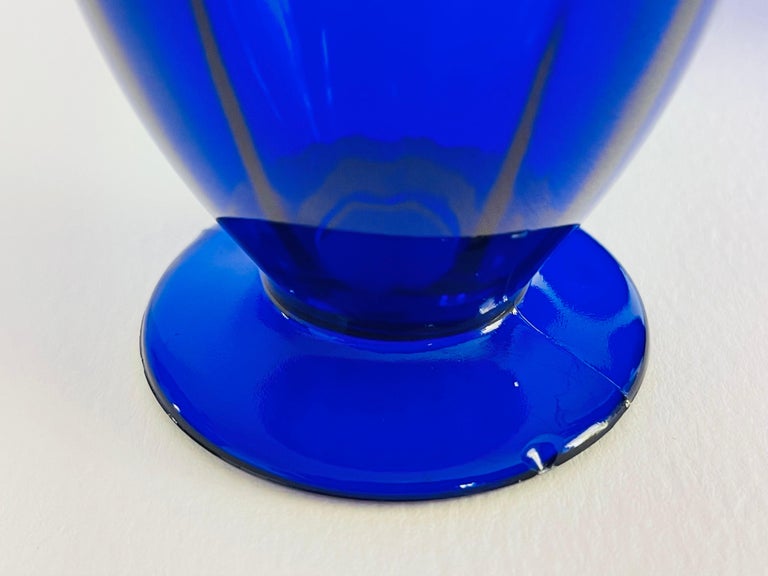 Art Deco Cobalt Footed Glass Goblets, Set of 8 For Sale at 1stDibs