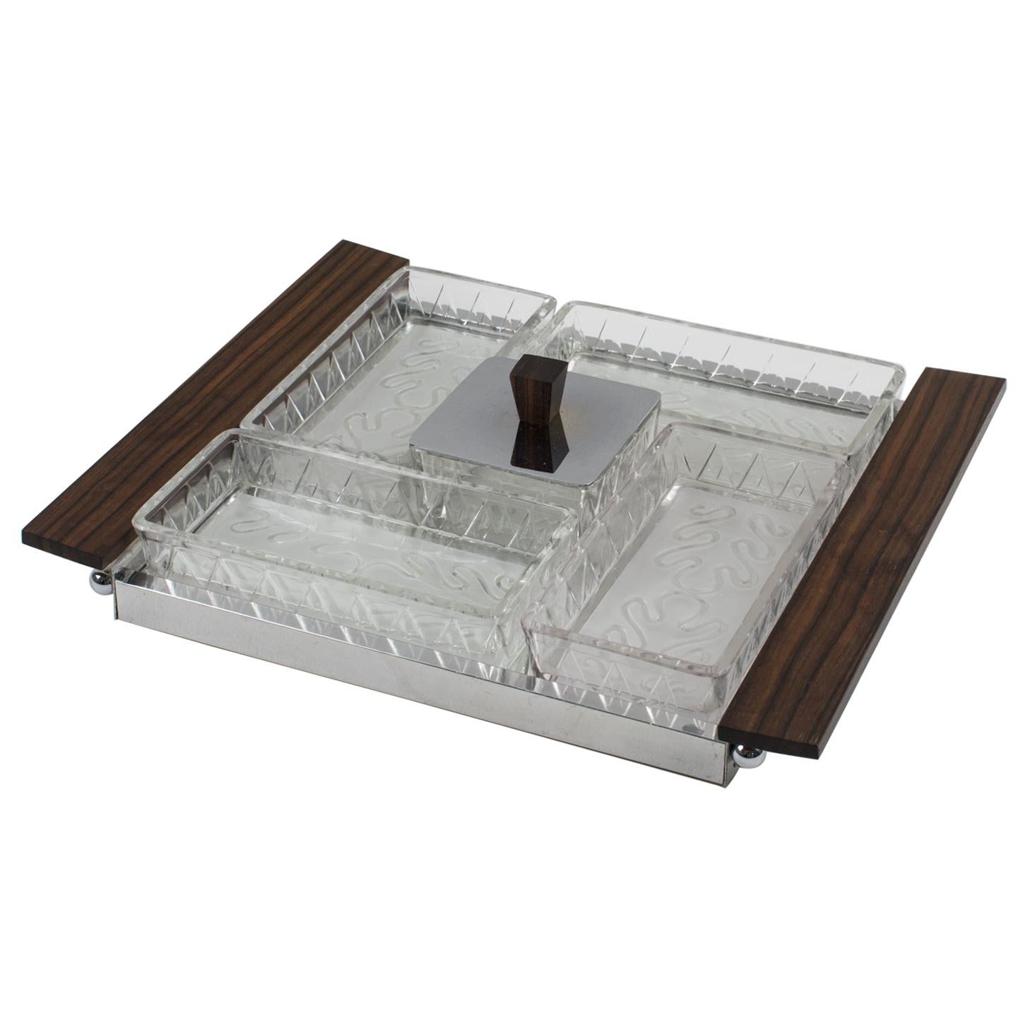 Art Deco Machine Age Chrome and Mirror Cocktail Serving Tray, France ...