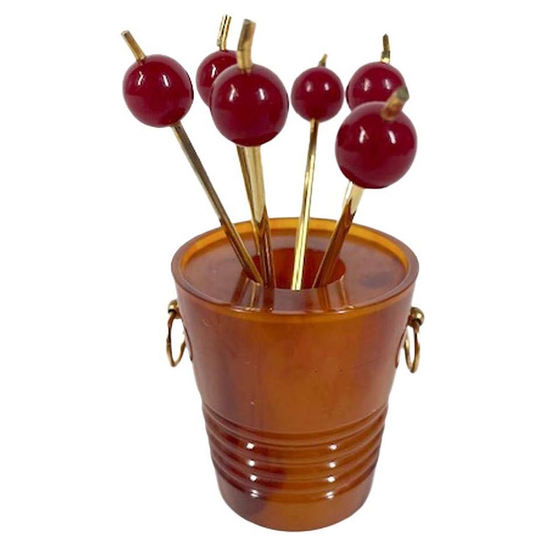 Art Deco Cocktail Pick Set, Faux Tortoiseshell Flowerpot Holder and 6 ...