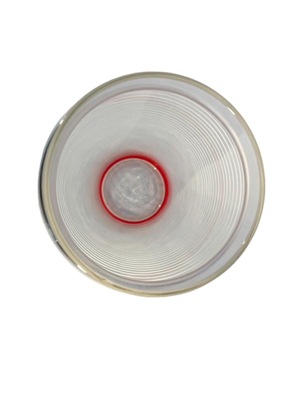 Art Deco Cocktail Shaker of Clear Glass W/White Pinstripes over a Red ...