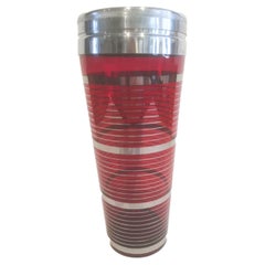 Art Deco Ruby Red Glass Cocktail Shaker with Chrome Lid and 6 Cocktail ...