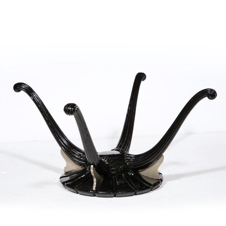 Art Deco Cocktail Table with Fluted Black Lacquer Supports and Glass ...