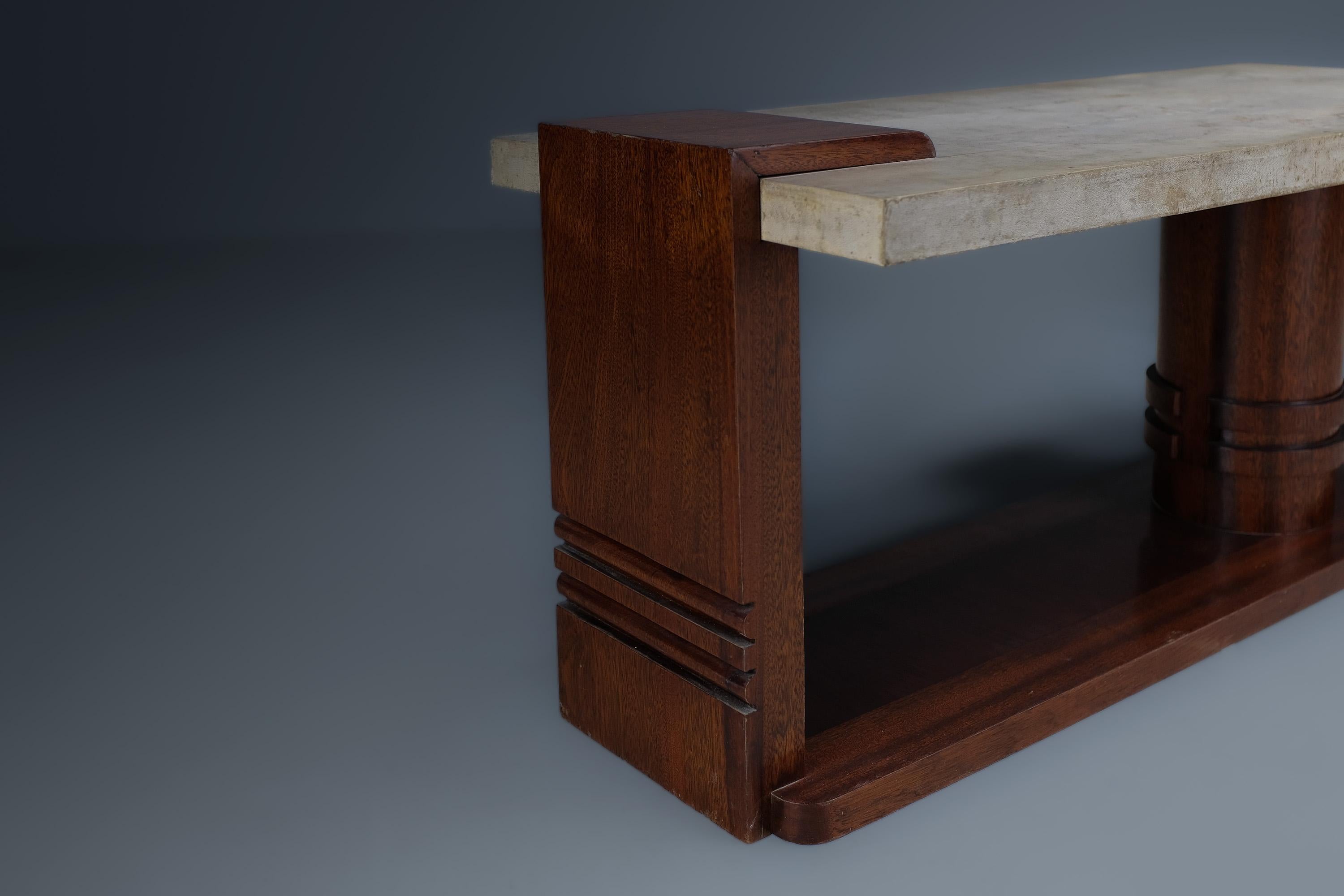 Art Deco Coffee Table in Parchment and Mahogany, 1940 at 1stDibs
