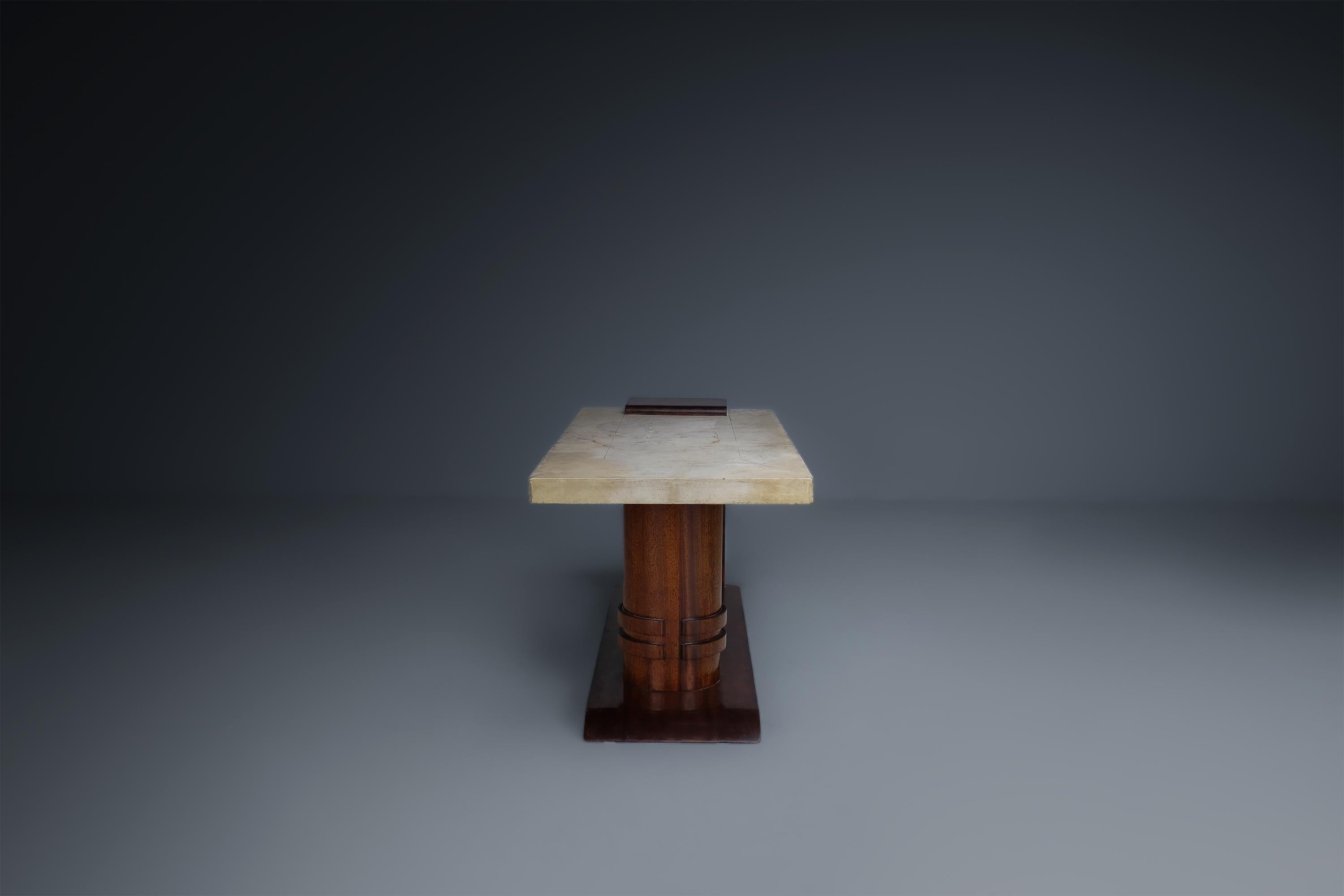 Art Deco Coffee Table in Parchment and Mahogany, 1940 at 1stDibs