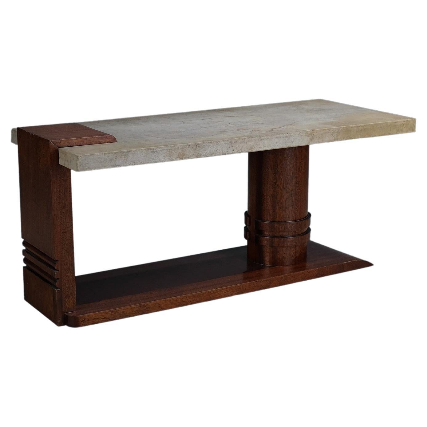 Art Deco Coffee Table in Parchment and Mahogany, 1940 at 1stDibs