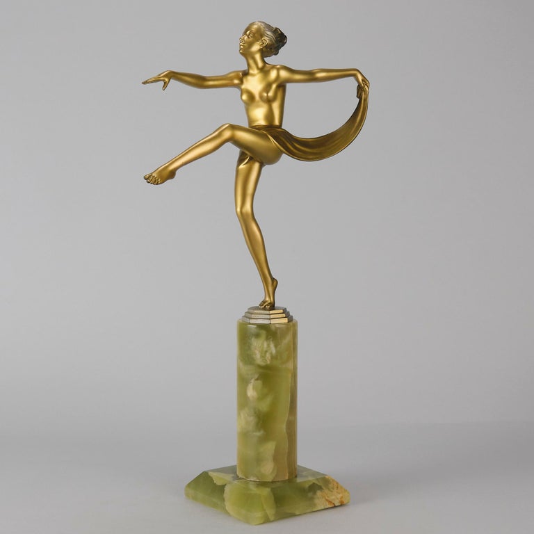 Art Deco Cold-Painted Bronze Sculpture Entitled "Scarf Dancer" by Josef ...