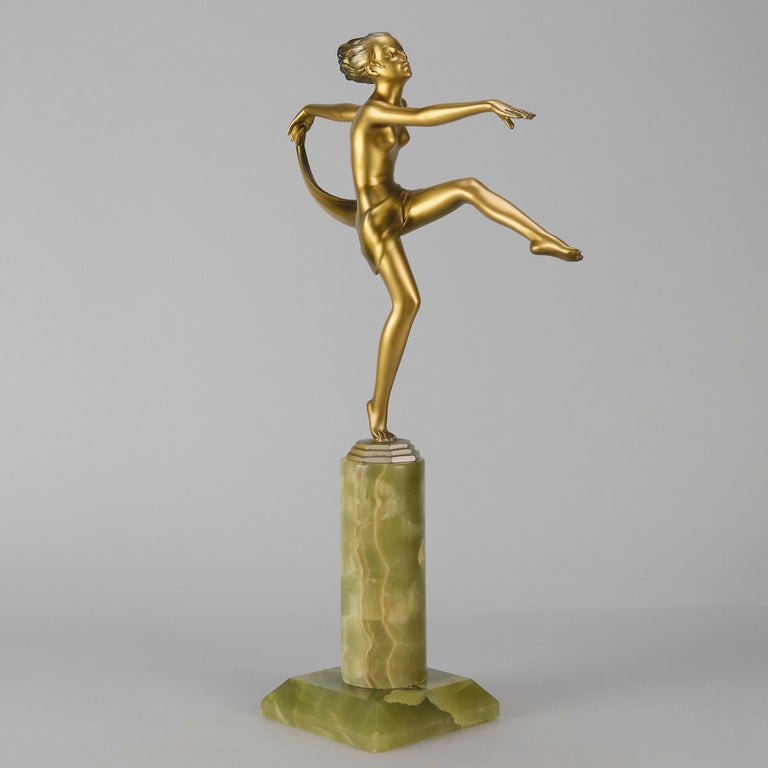 Art Deco Cold-Painted Bronze Sculpture Entitled "Scarf Dancer" by Josef ...