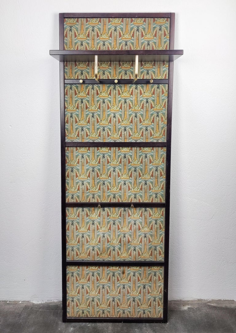 Art Deco Compact Foyer Coat Rack with Klimt-Esque Fabric, Austria ...