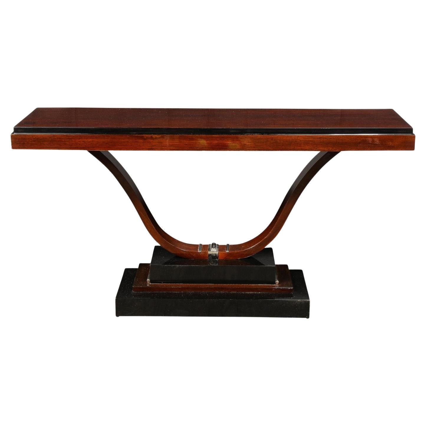 Pair of Art Deco Console Tables, Black Lacquer, Metal Trims, France ...