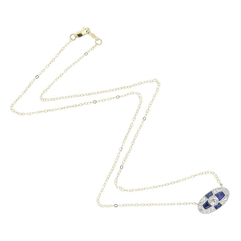 Art Deco Conversion Diamond and Sapphire Pendant Necklace at 1stDibs