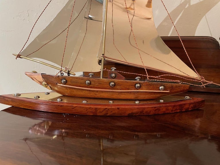 Art Deco Copper, Chrome, Brass and Wooden Sailing Boat Sculpture For ...