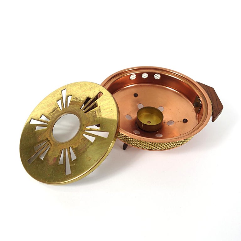 Art Deco Copper Teapot with Wood Lid and Handle and Matching Tealight ...