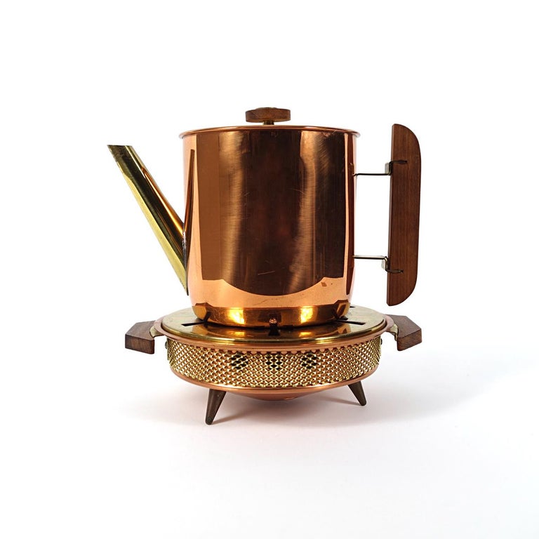 Art Deco Copper Teapot with Wood Lid and Handle and Matching Tealight ...