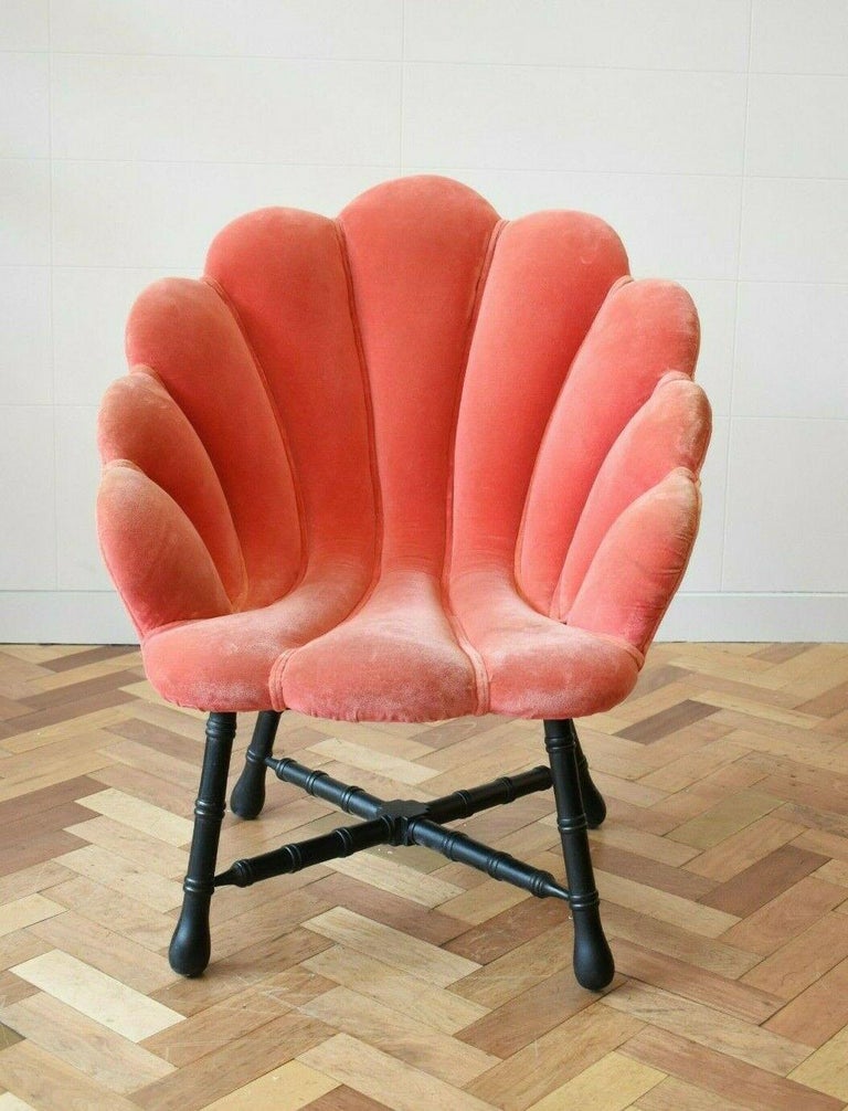 Art Deco Cotton Velvet Shell Armchair at 1stDibs