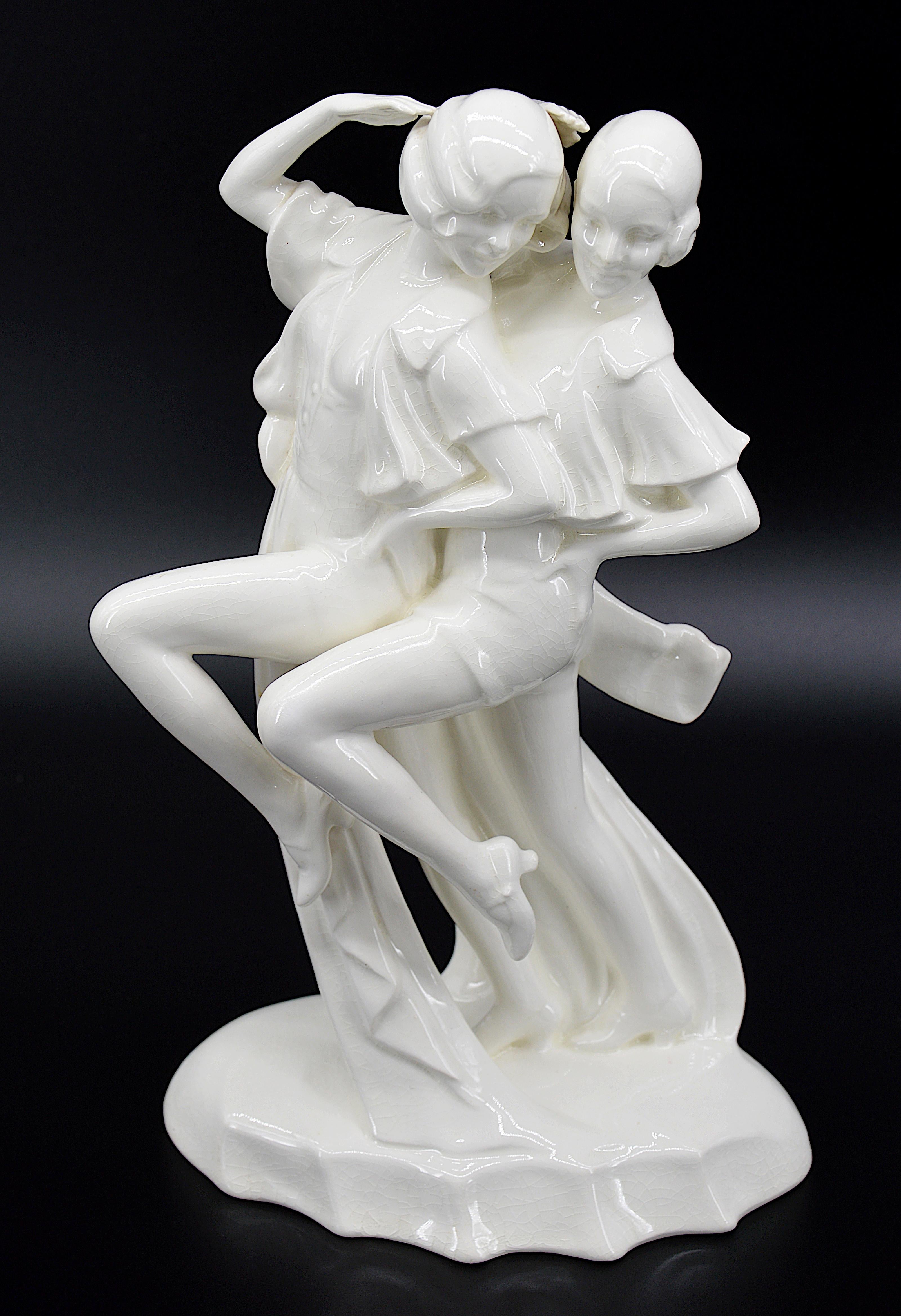 Art Deco Crackle Glaze Ceramic Dancers, ca.1925 For Sale at 1stDibs